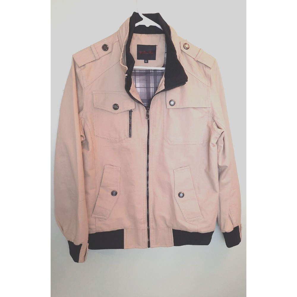 Yi Mei Men's Tan/Black Bomber Jacket Wind Breaker Coa… - Gem